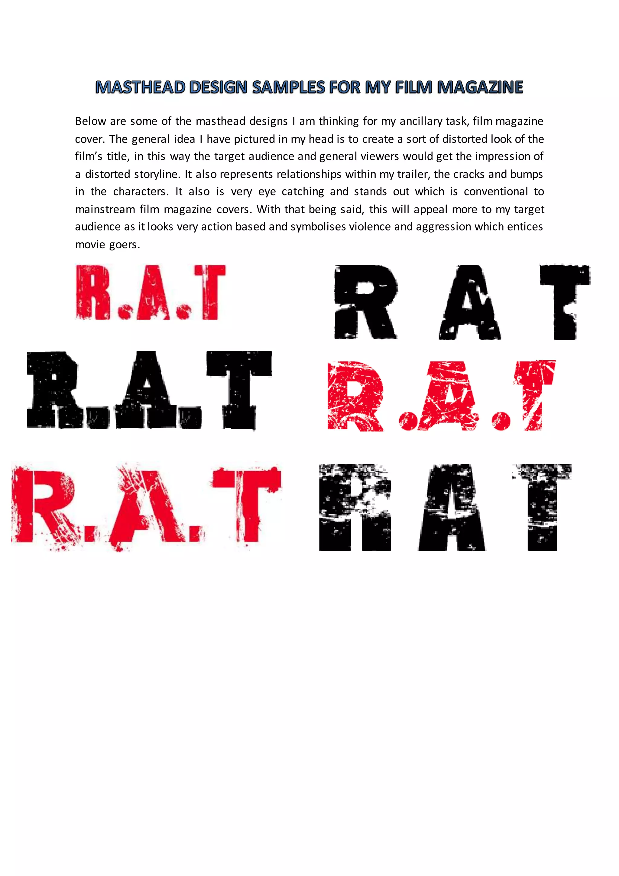 Masthead design samples for my film magazine | PDF