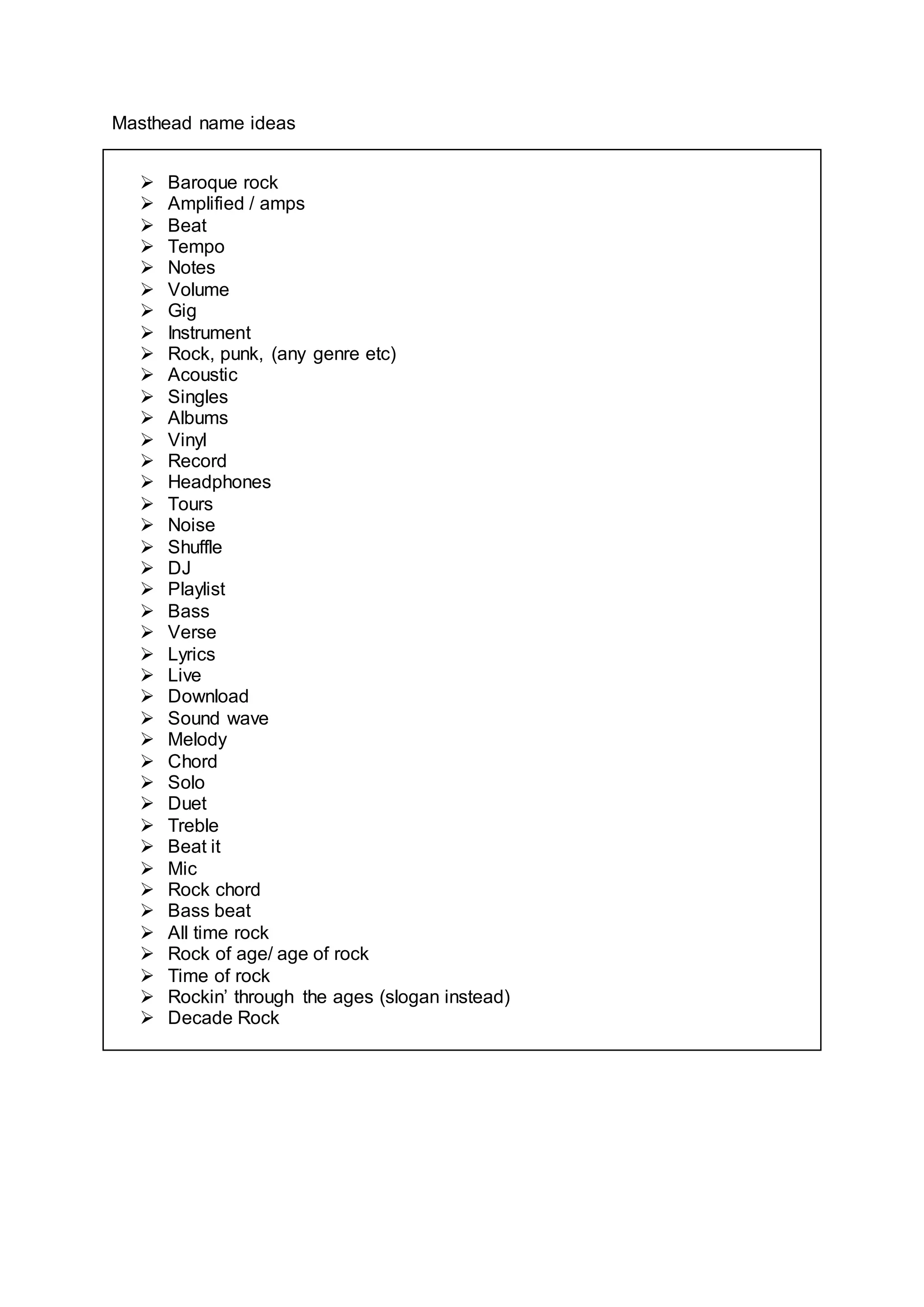 Masthead title ideas | DOCX | Rock Music | Music