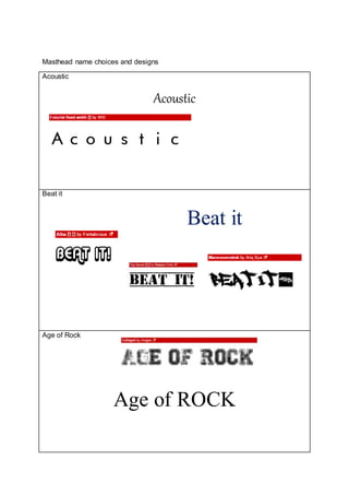 Masthead title ideas | DOCX | Rock Music | Music