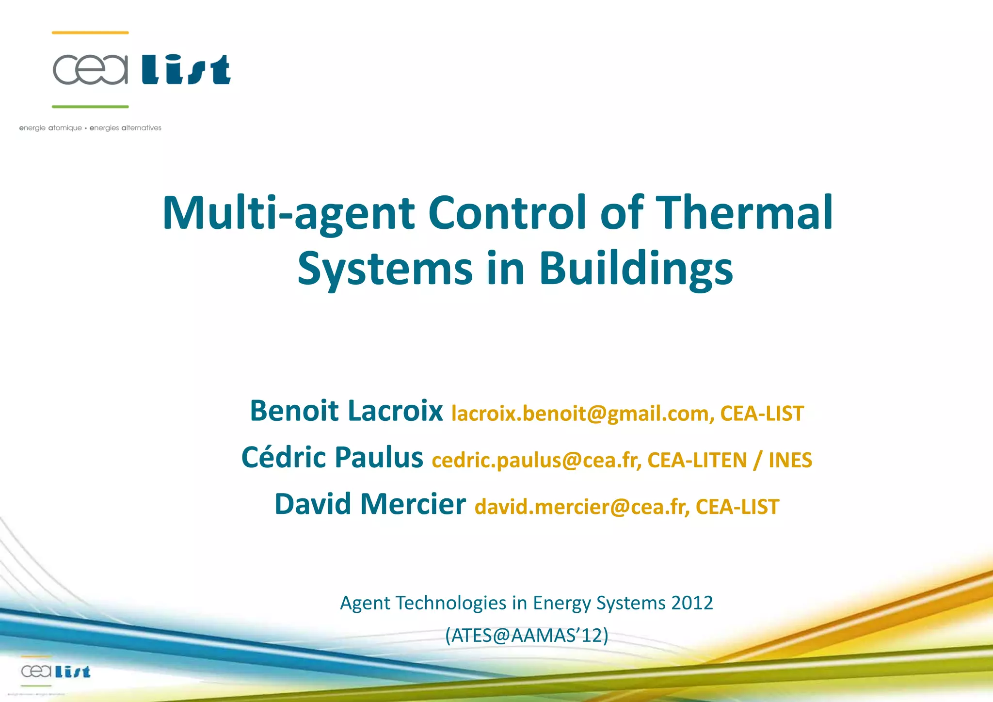 Multi-agent Control of Thermal Systems in Buildings | PDF