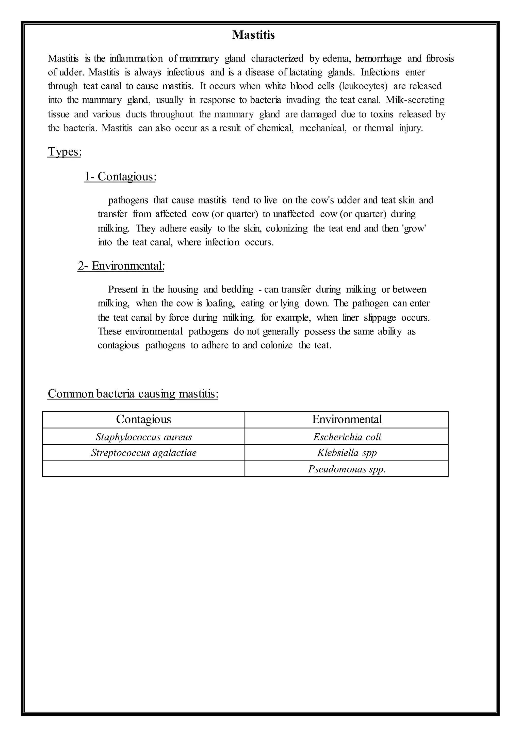 Laboratory diagnosis of bovine mastitis bacteria. | DOCX | Ear, Nose ...