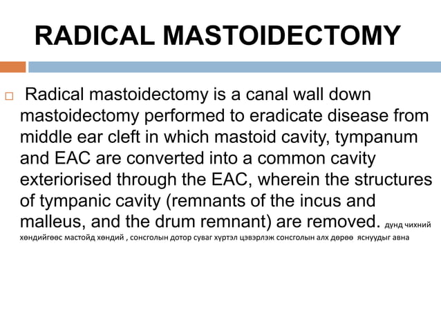 Mastoidectomy; Types, Indications, Procedure | PDF