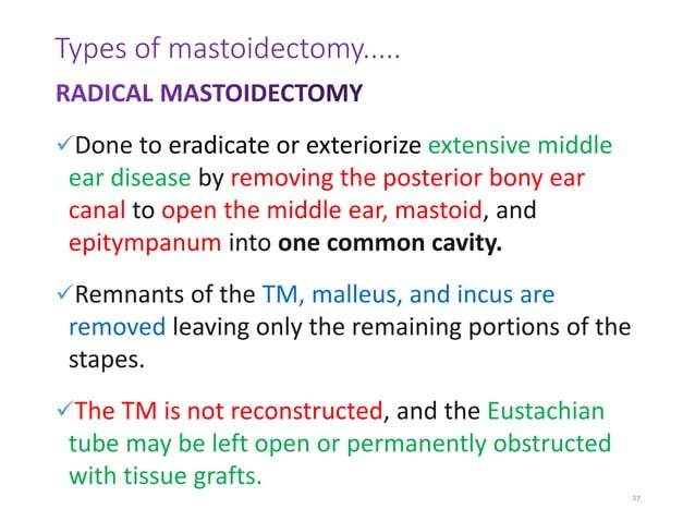 MASTOIDECTOMY PPT | PPT | Ear, Nose and Throat Conditions | Diseases ...
