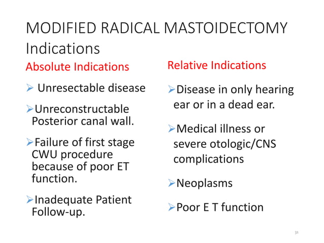 MASTOIDECTOMY PPT | PPT | Ear, Nose and Throat Conditions | Diseases and Conditions