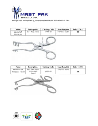Mast pak plastic surgery instruments price list | PDF