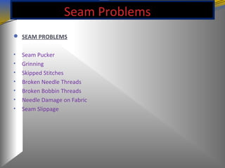 Seam And its Classification with seam problem | PPT