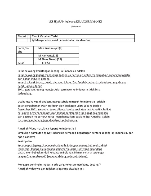 Masuknya jepang Ke indonesia | DOCX