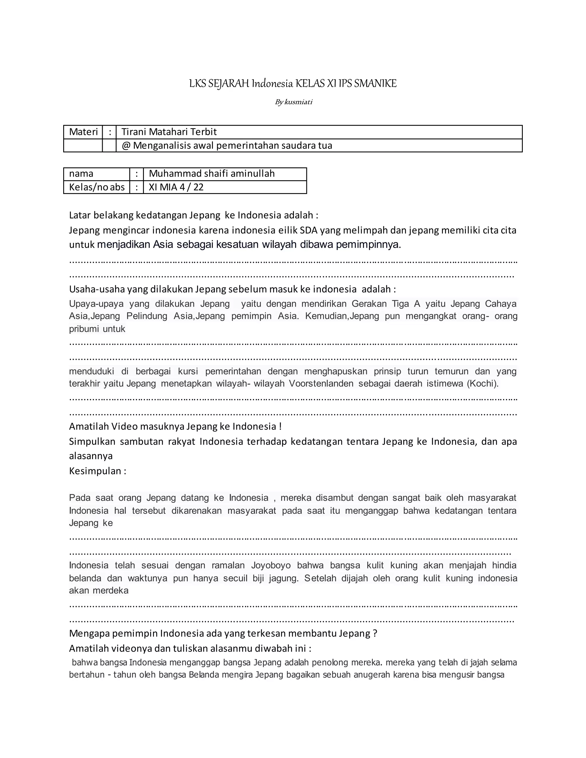 Tugas Sejarah . masuknya jepang ke indonesia | PDF