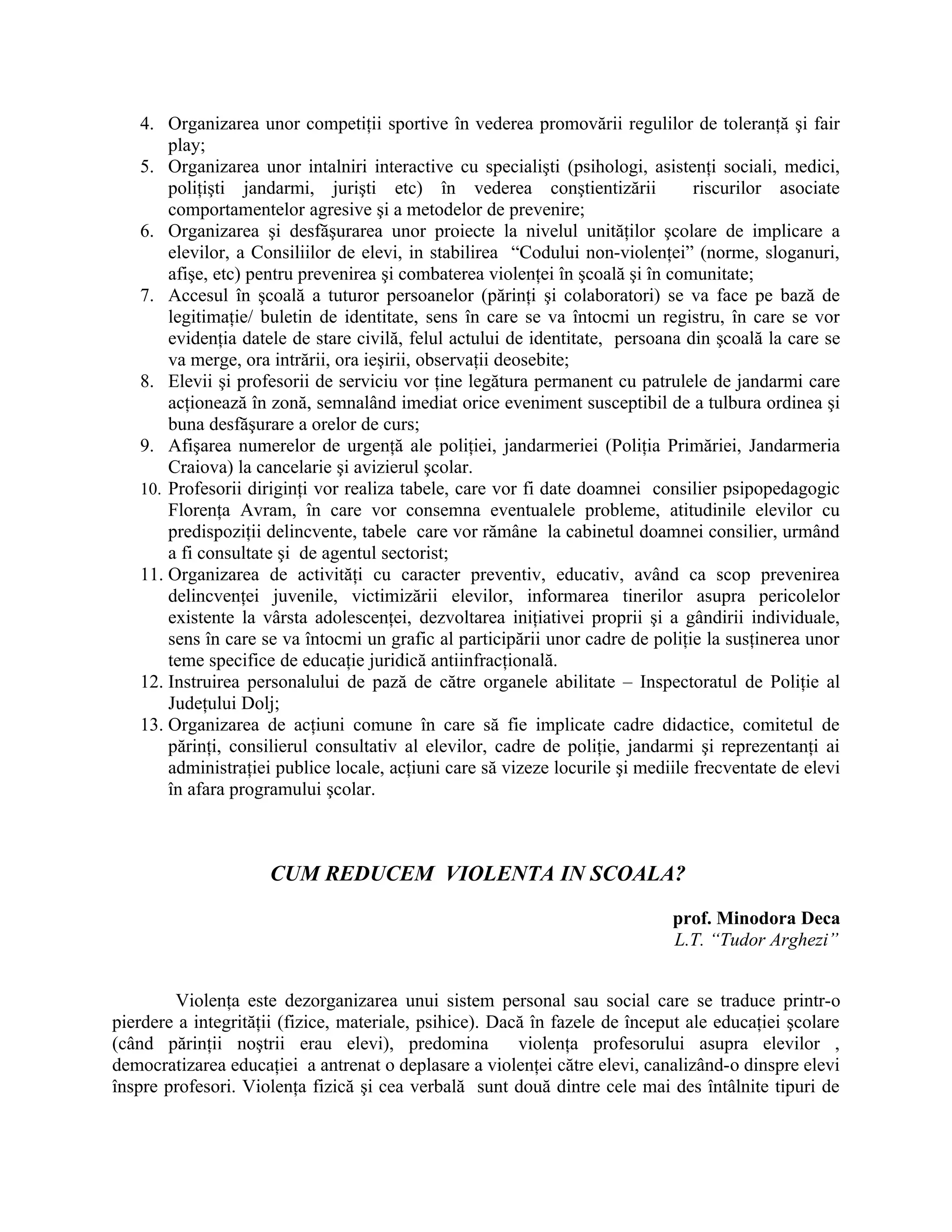 Masuri pentru reducerea violentei in scoala | PDF