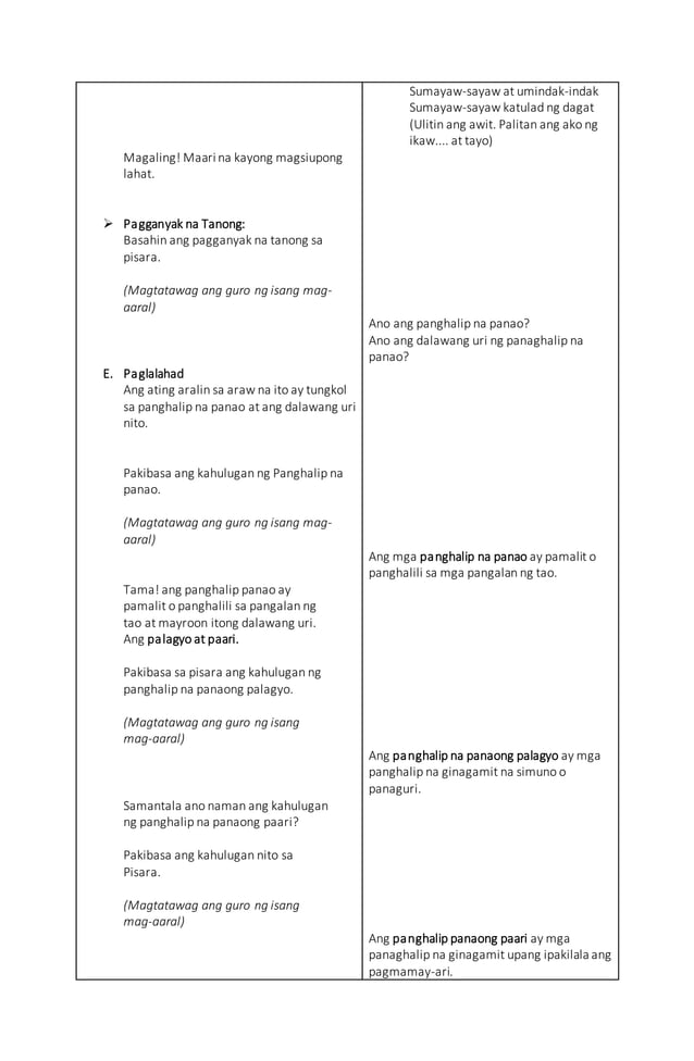 Masusing Banghay Aralin sa Filipino (Detailed lesson plan in Filipino) (CDSGA Students) | DOCX