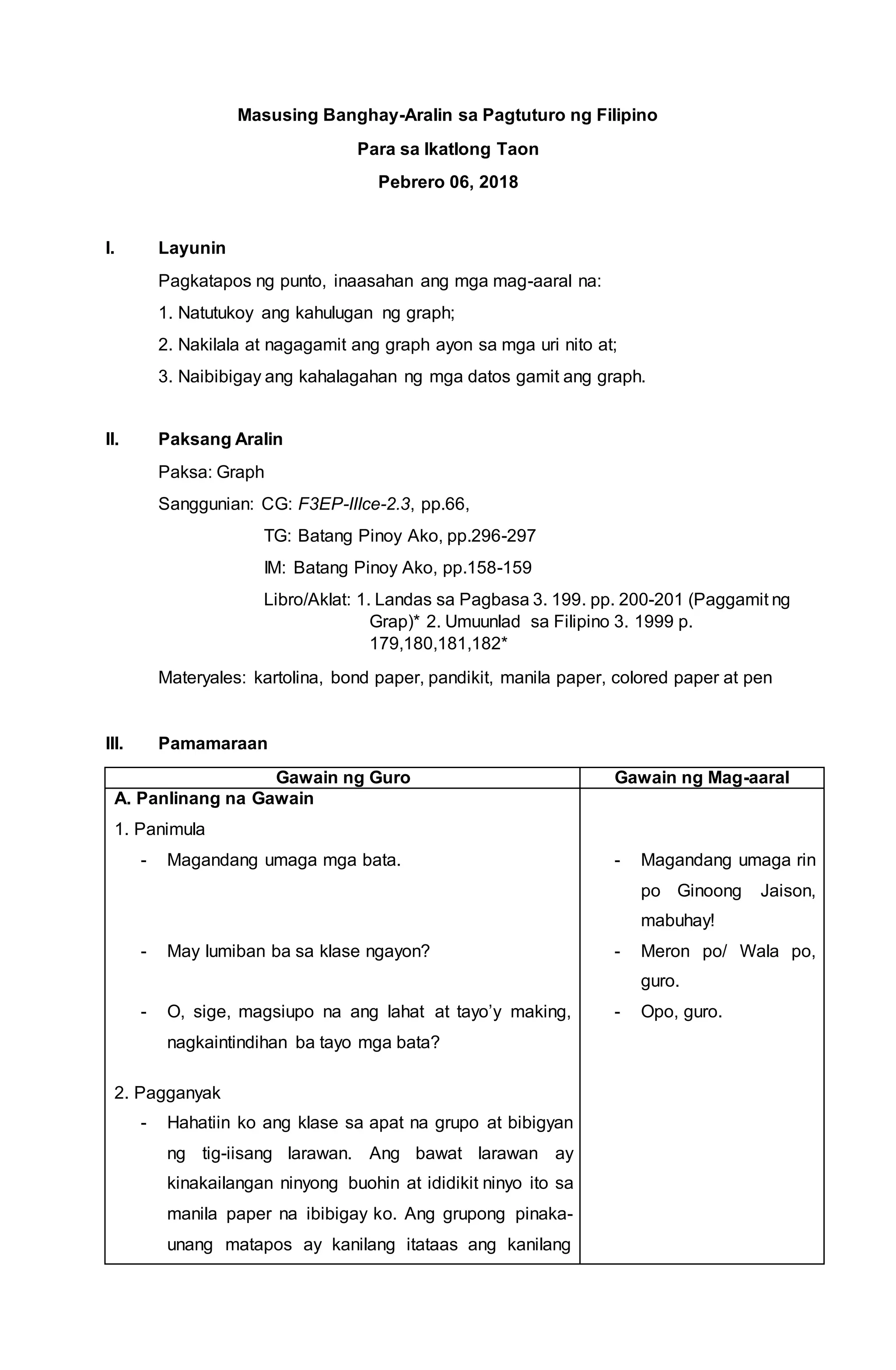 Masusing Banghay Sa Filipino-Grade 5 | DOCX
