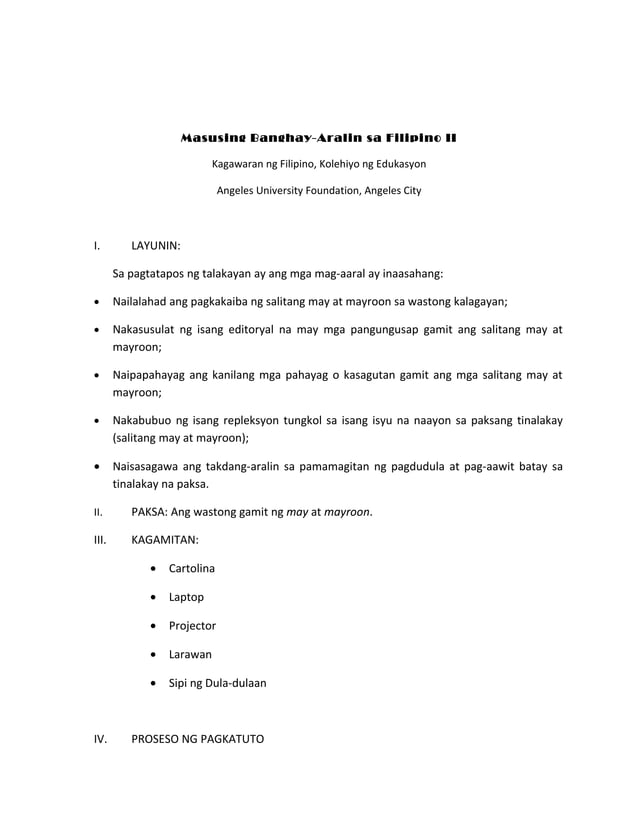 Masusing banghay aralin sa dula-dulaan | DOC