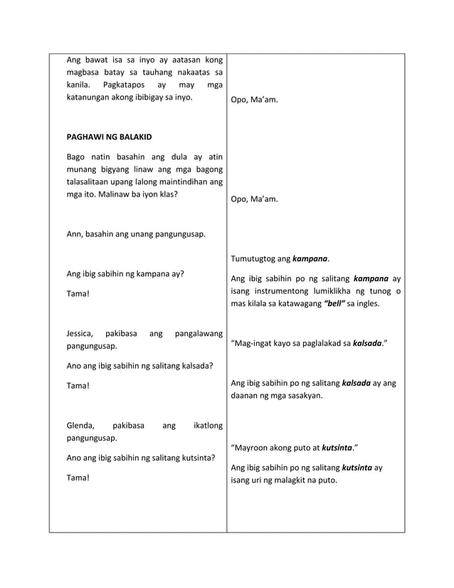 Masusing banghay aralin sa dula-dulaan | DOC