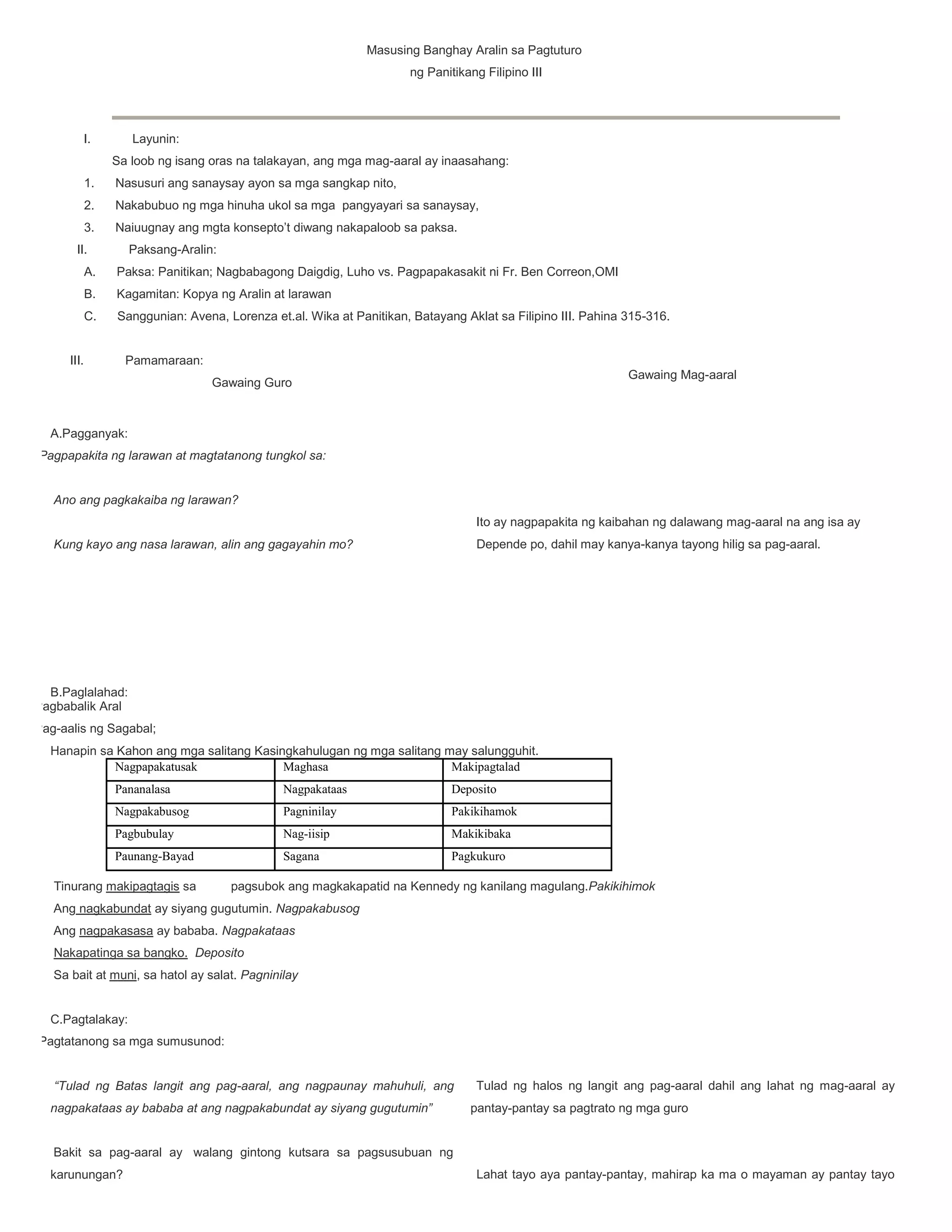 Masusing Banghay Aralin Sa Pagtuturo Pdf