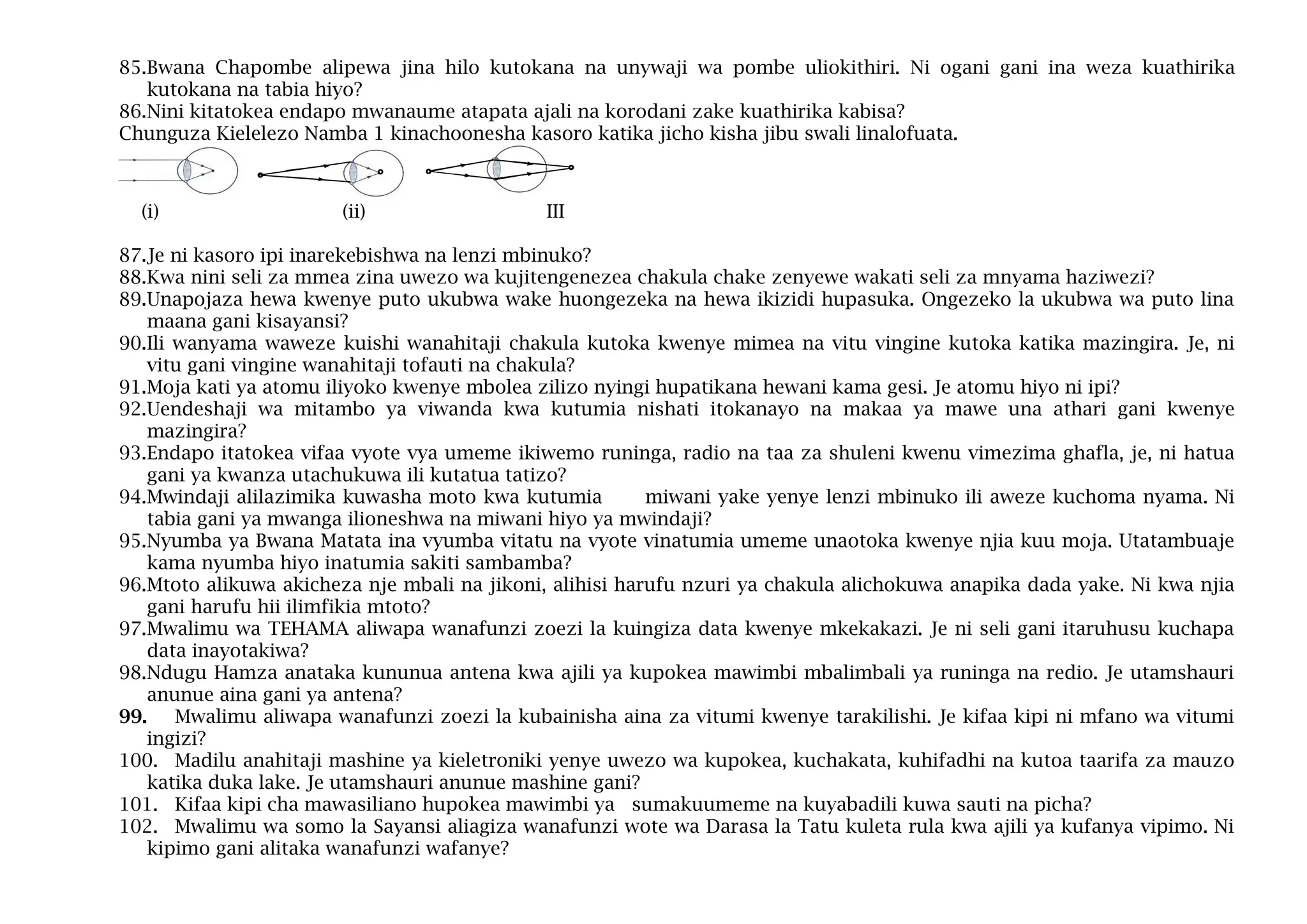 MASWALI YA SOMO LA SAYANSI MADA MCHANGANYIKO | DOCX