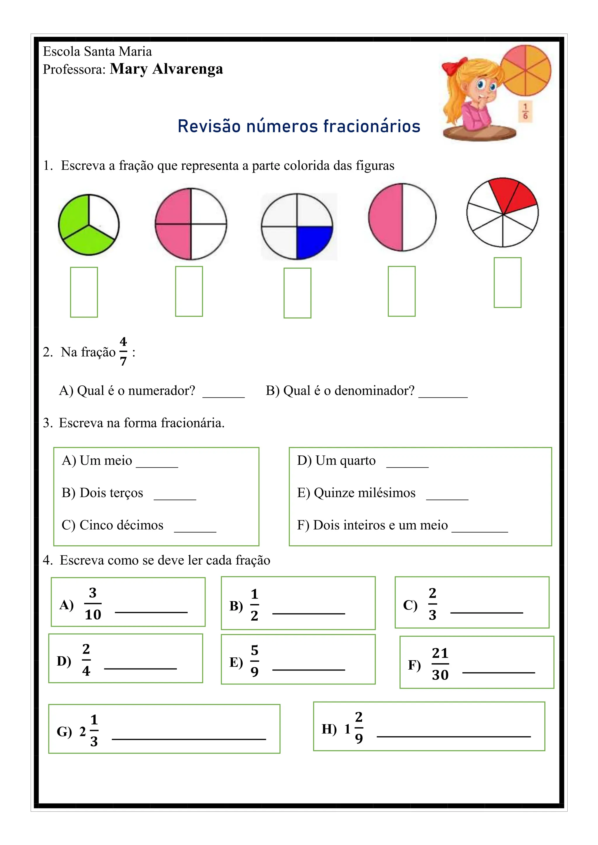 Matemática - Revisão números fracionários. | PDF