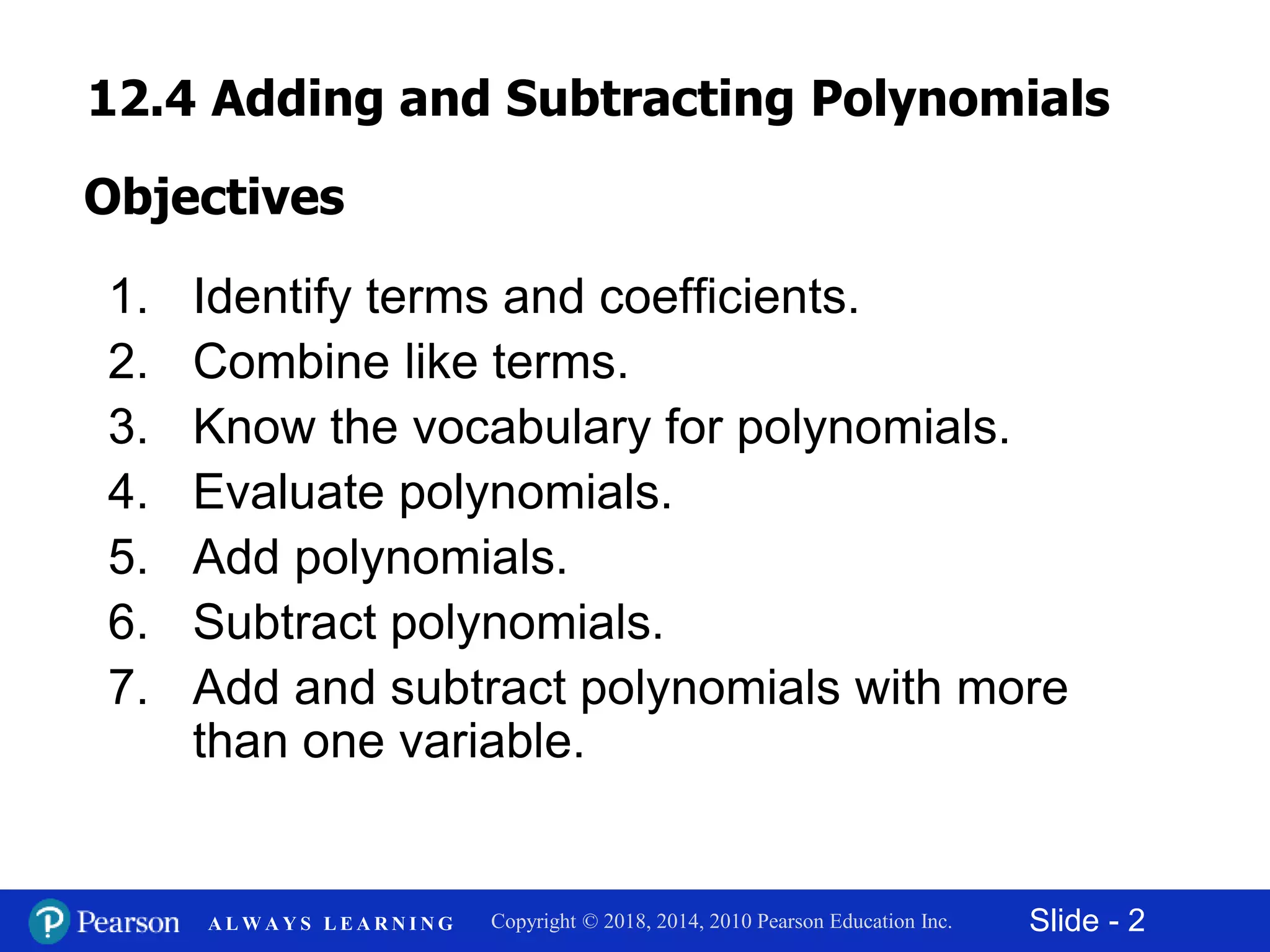 Mat 092 section 12.4 adding and subtracting polynomials | PPT