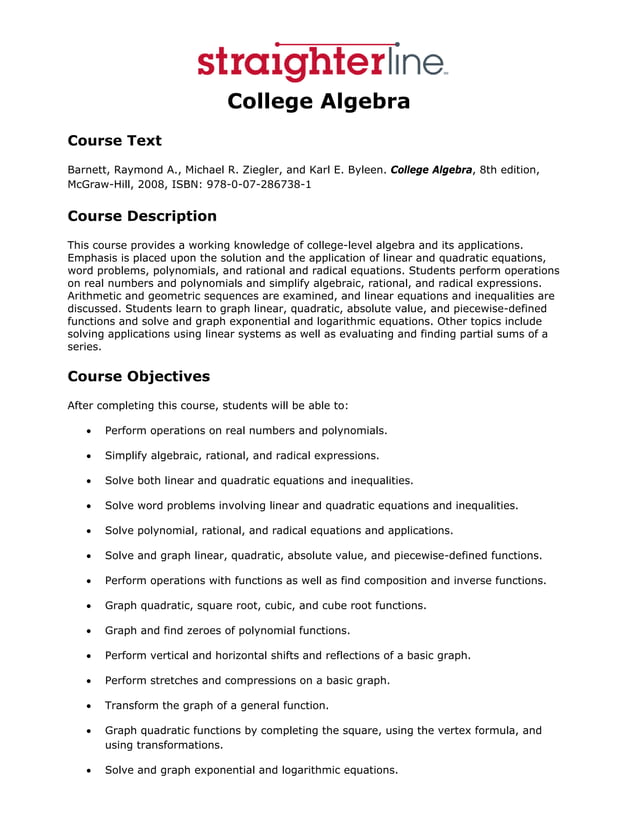 Algebra Syllabus | PDF
