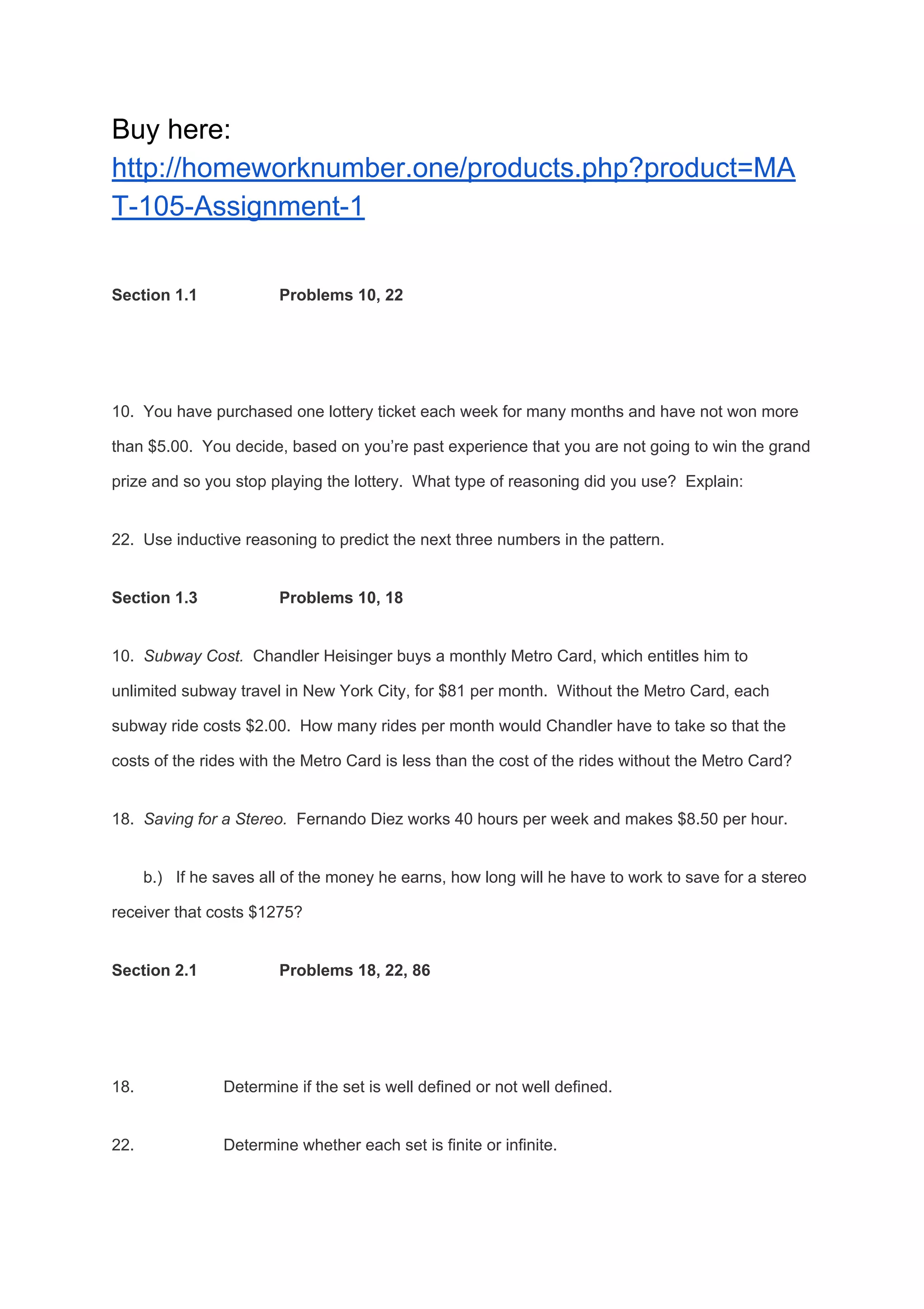 MAT 105 Assignment 1 | PDF