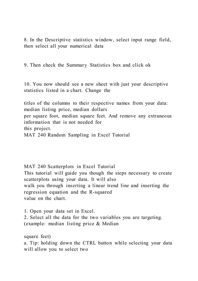 MAT 240 Random Sampling in Excel Tutorial This tutorial wi | PDF