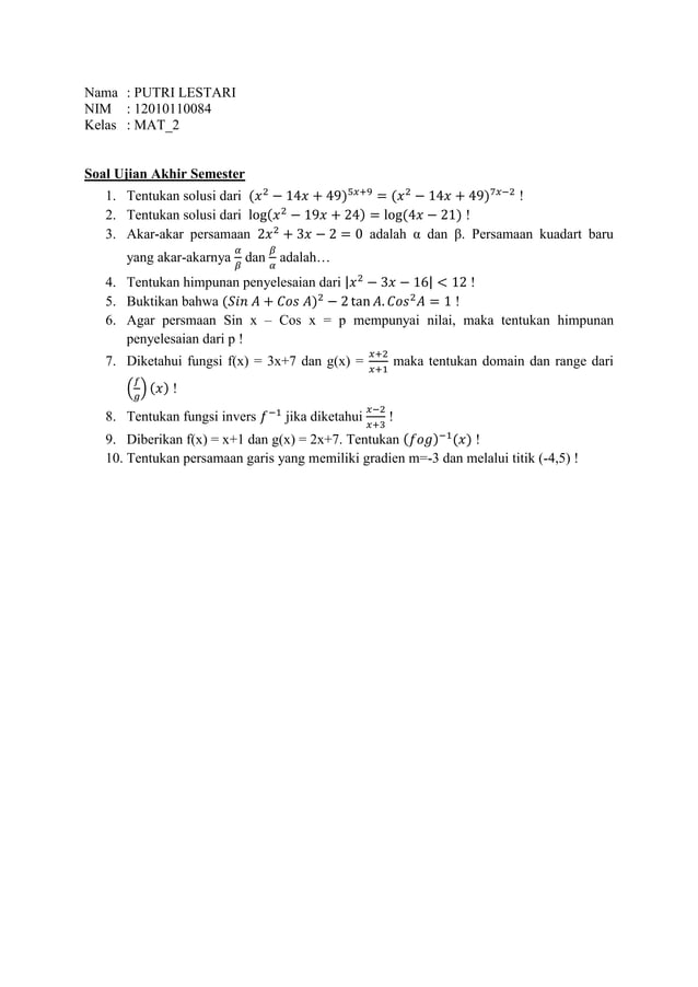 Kumpulan Soal Pra-Kalkulus | PDF