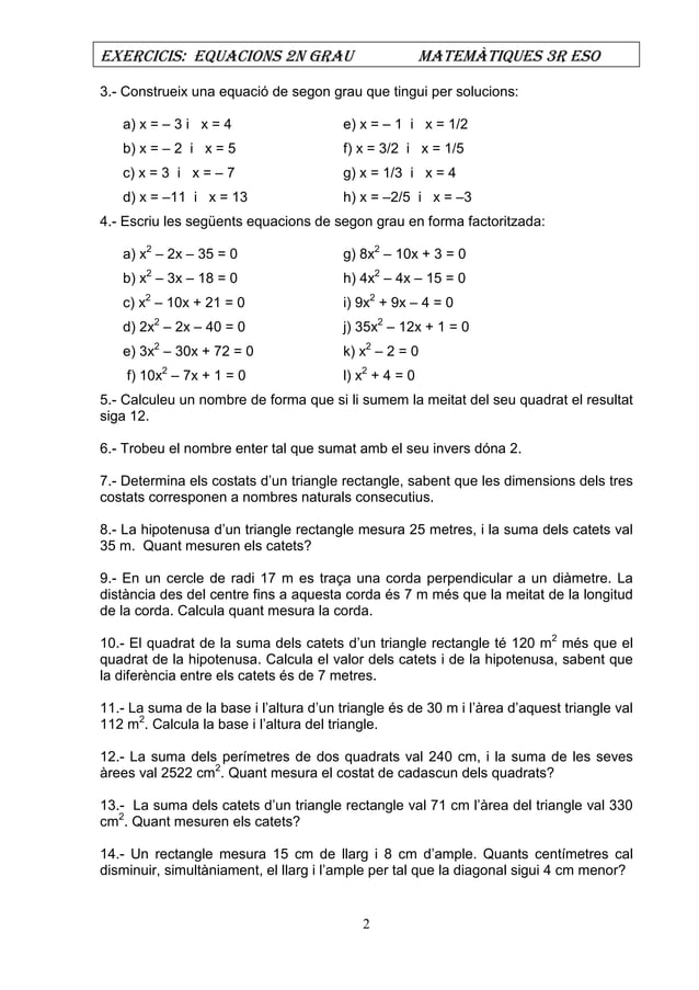 Mat3 eq2grau-practica | PDF