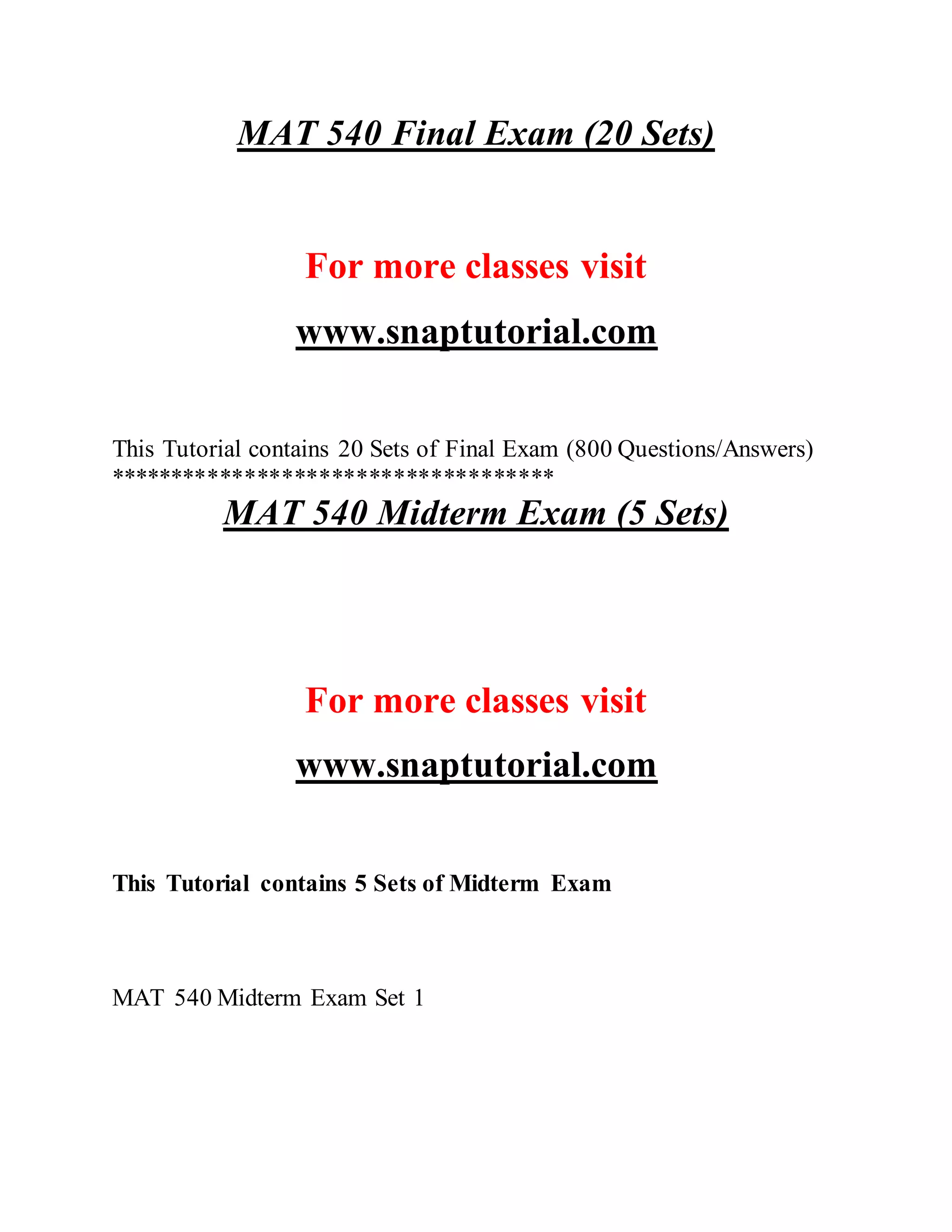 MAT 540(Str) EXceptional Education/snaptutorial.COM