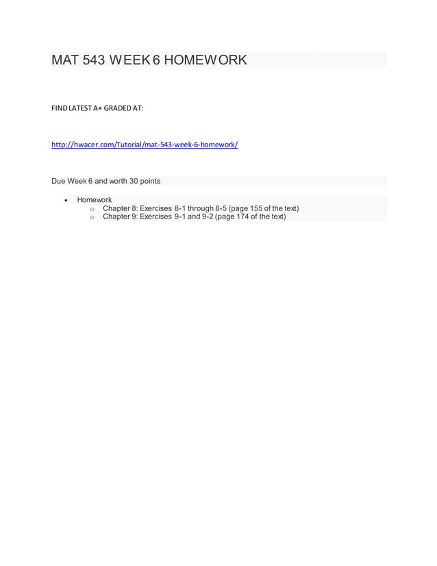 Mat 543 week 6 homework | DOCX