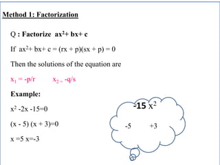 Quadratic equation slideshare | PPTX