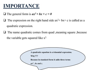 Quadratic equation slideshare | PPTX