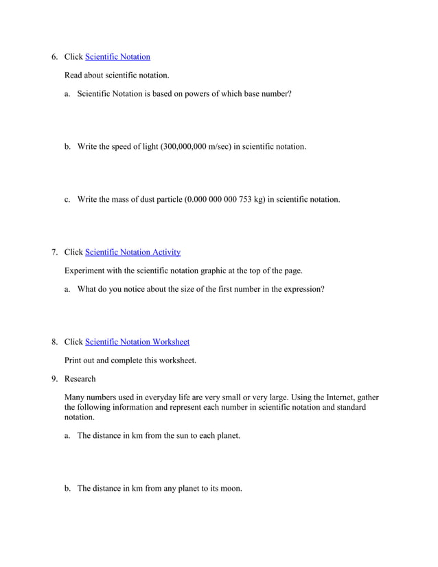 Webquest Scientific Notation | PDF