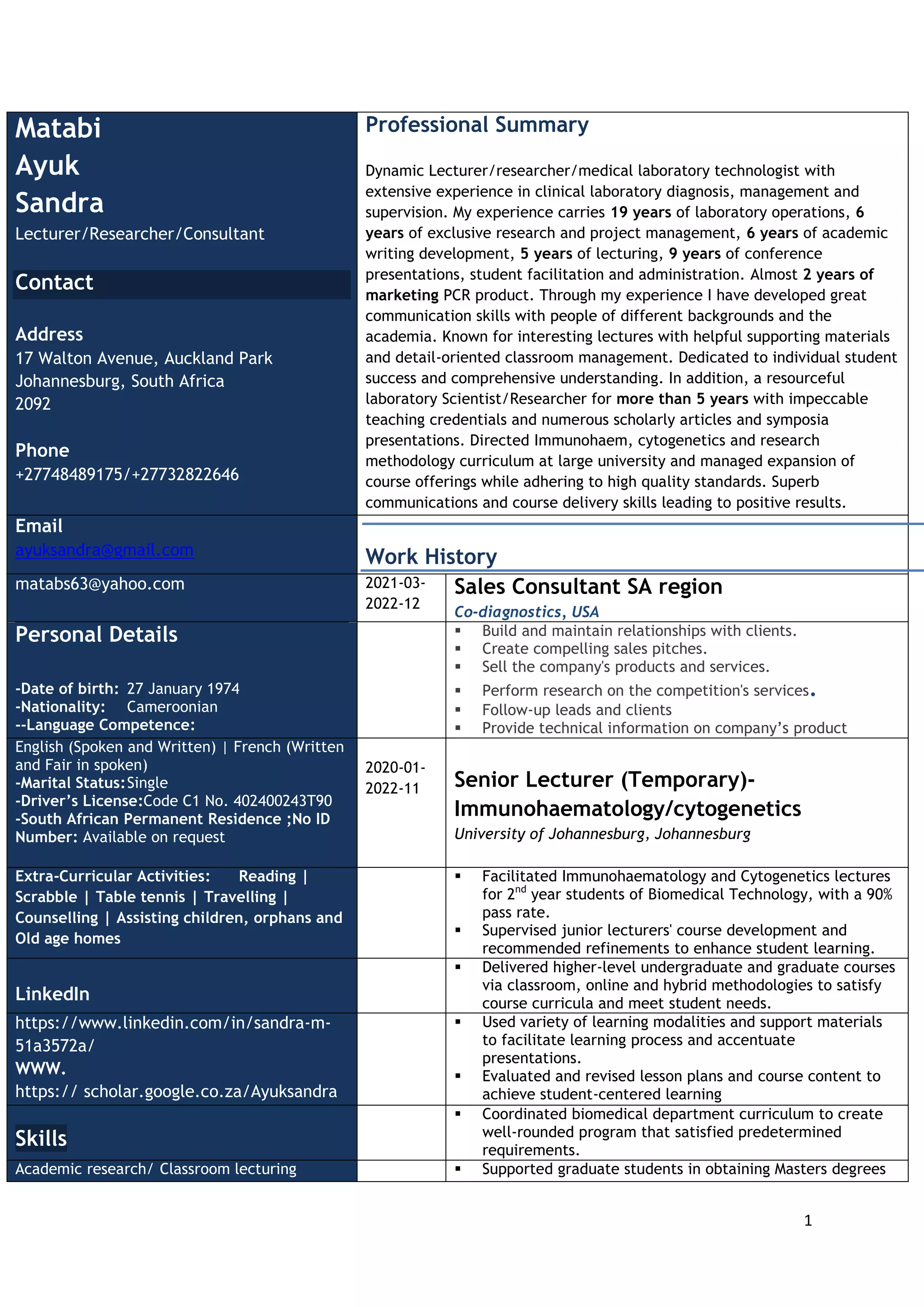 Matabi Ayuk Sandra CV 2023.pdf | Postgraduate Education | College Education