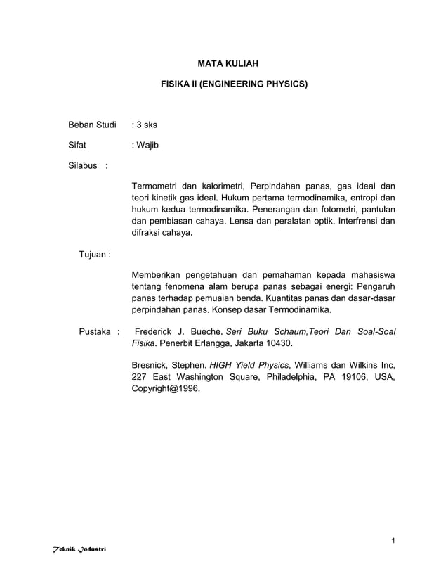 Mata kuliah fisika ii | PDF