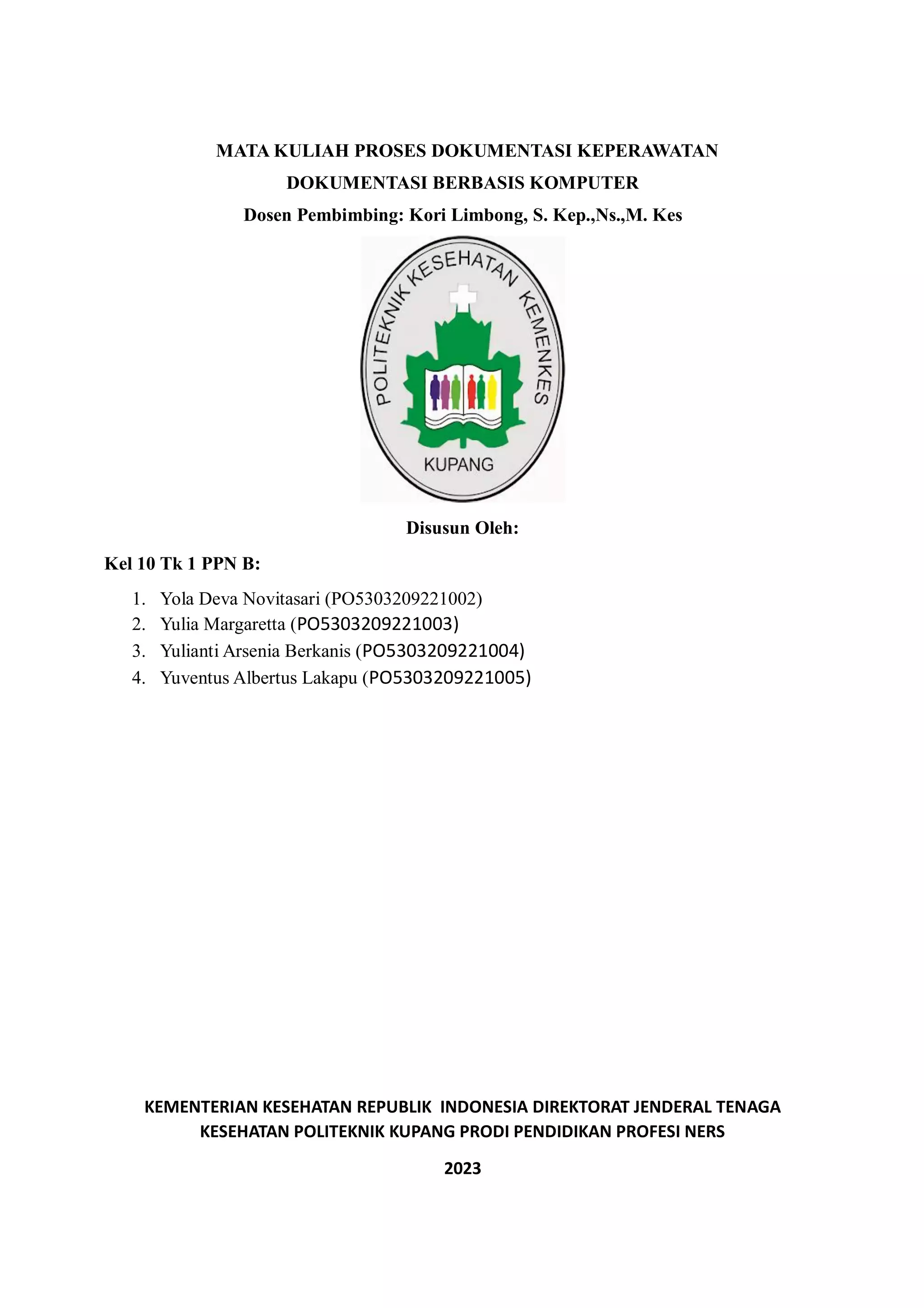 MATA KULIAH PROSES DOKUMENTASI KEPERAWATAN revisi 2.pdf