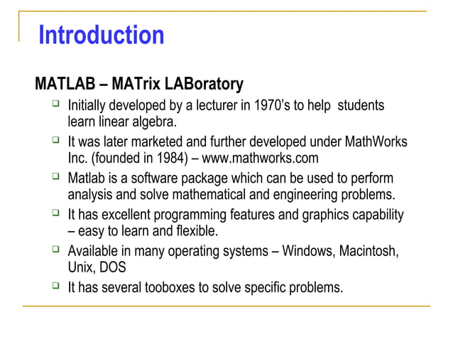 MATLAB/SIMULINK for Engineering Applications day 2:Introduction to ...