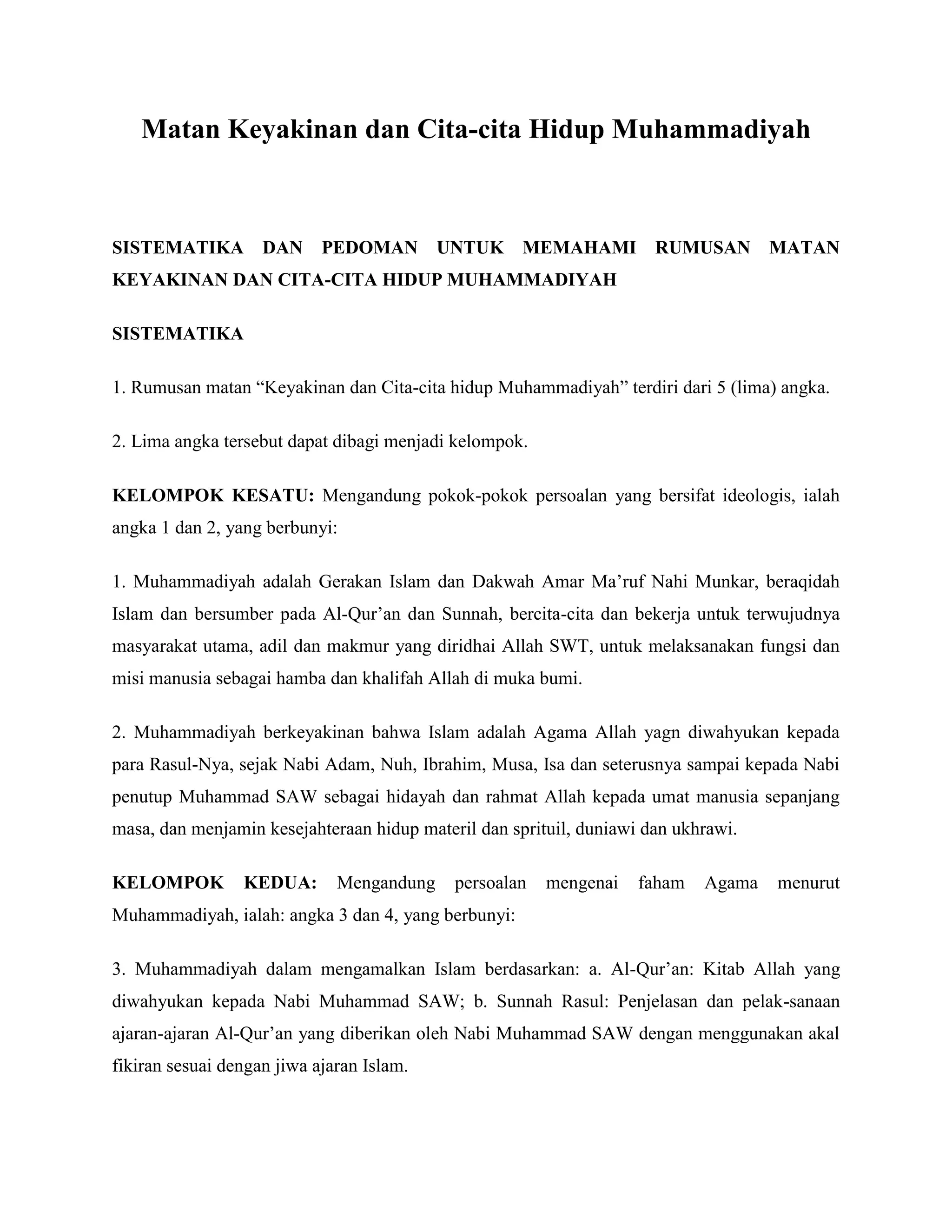 Matan keyakinan dan cita hidup muhammadiyah | DOCX