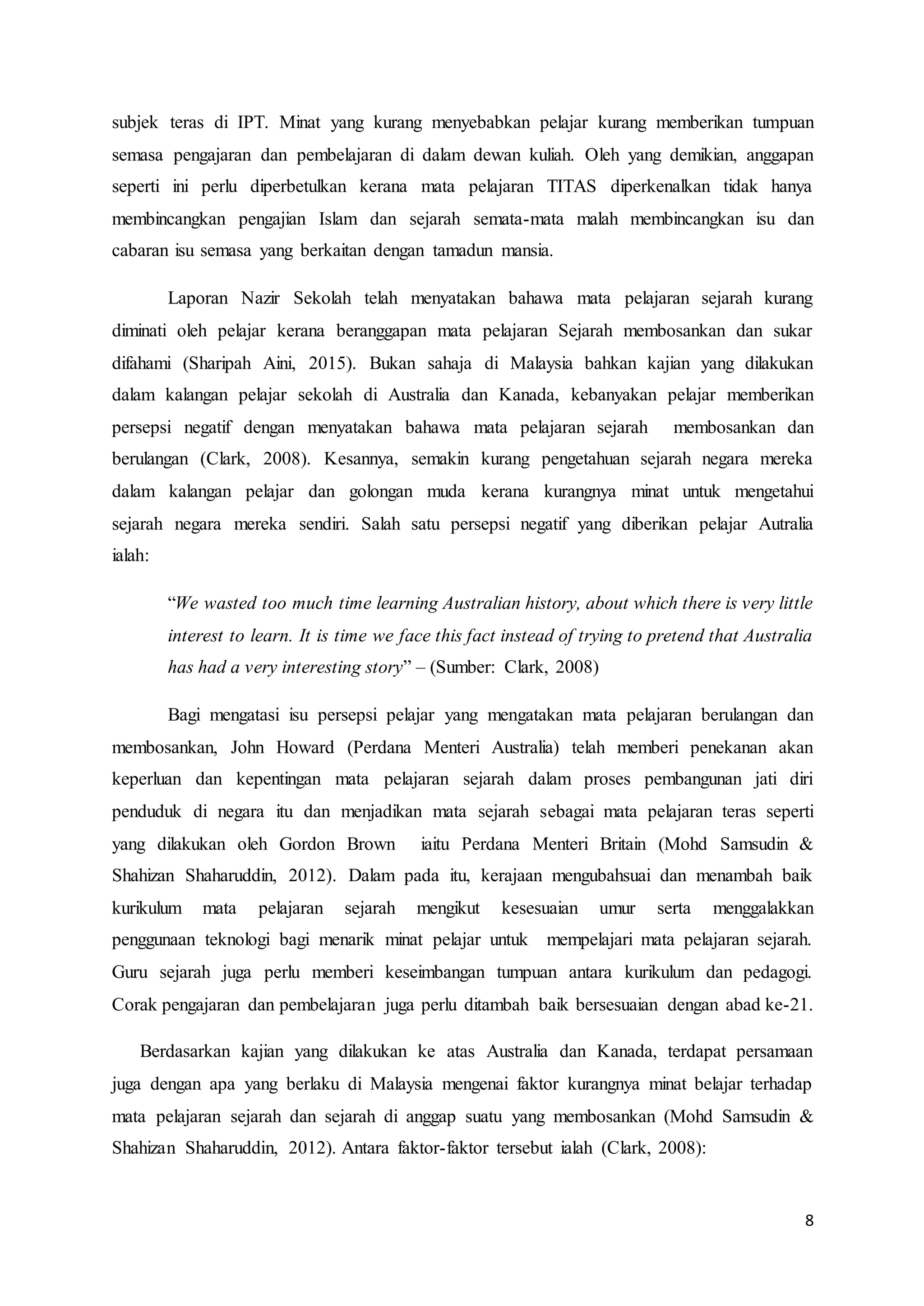 MATAPELAJARAN SEJARAH DAN PEMUPUKAN JATI DIRI PELAJAR | DOCX