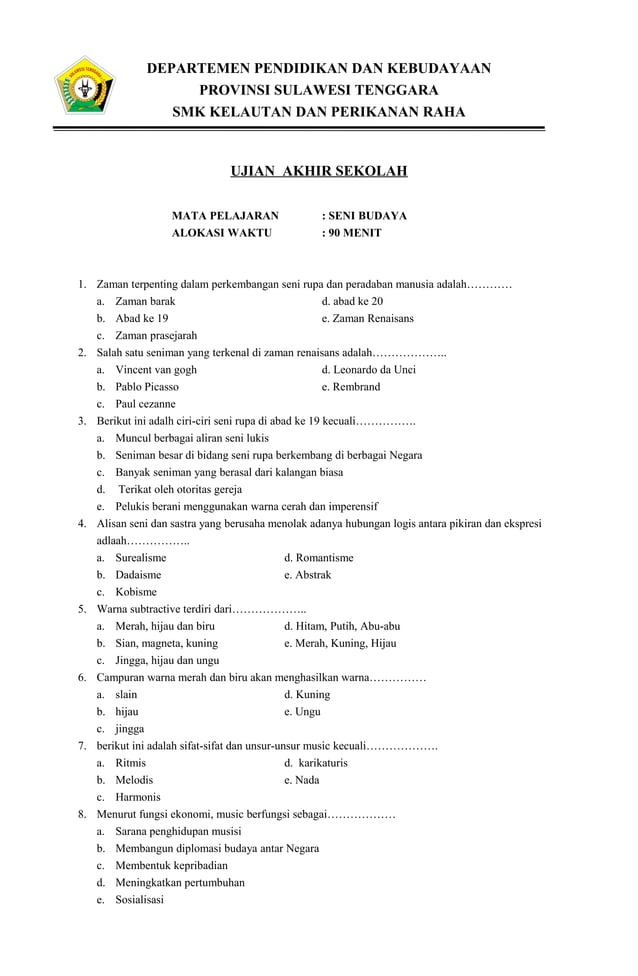 Mata pelajaran seni budaya | DOC