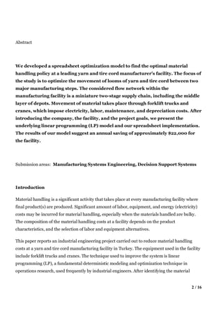 Spreadsheet Optimization of Flow for WIP Goods at a Yarn and Tire Cord Manufacturer: A Case ...