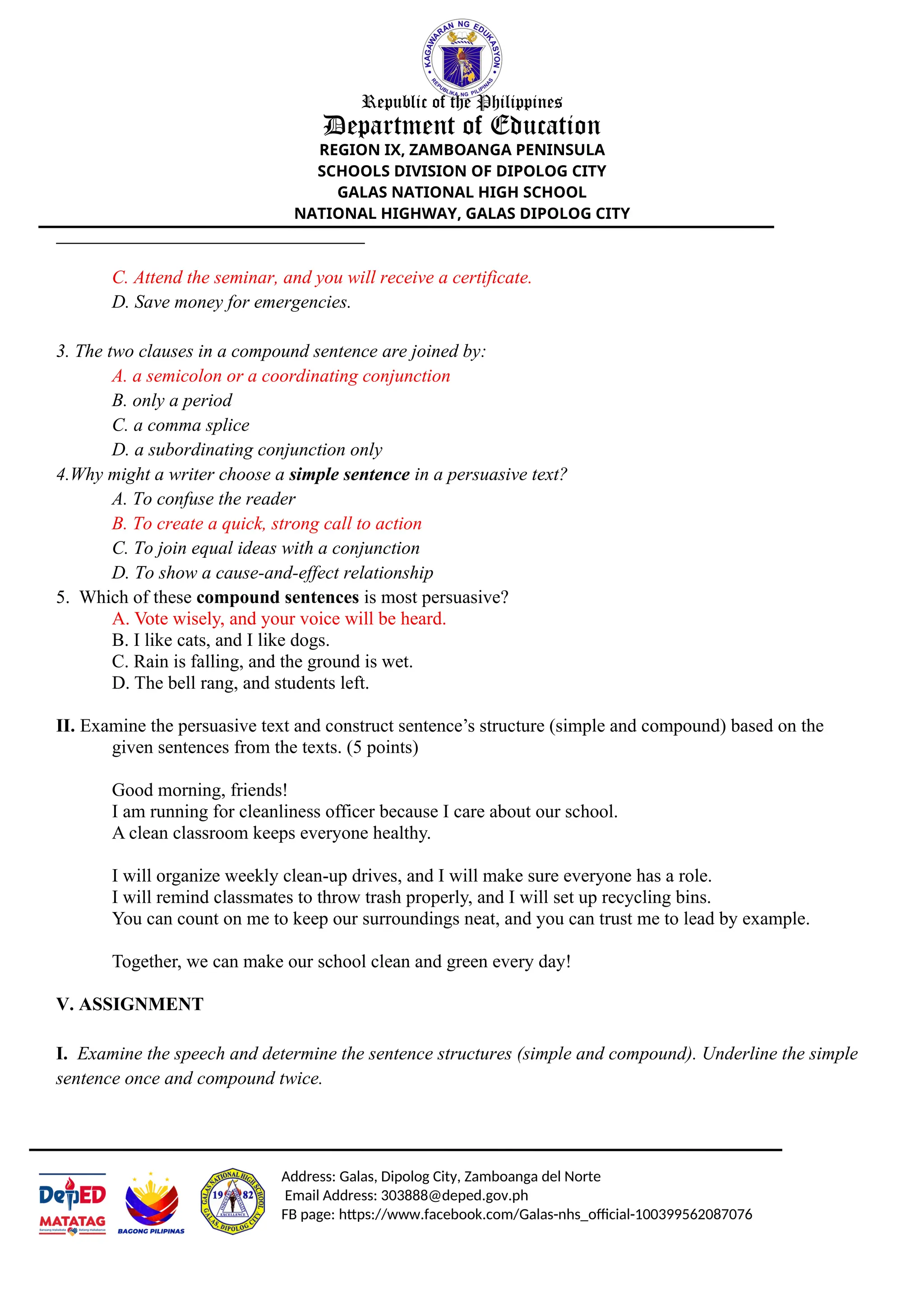 Understanding sentence structure of persuasive text | DOCX