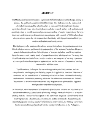 MATATAG CURRICULUM: ASSESSING THE READINESS OF ELEM. PUBLIC SCHOOL ...