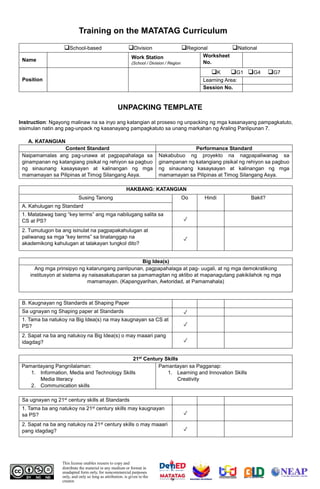 MATATAG CURRICULUM UNPACKING SAMPLE IN AP 7 | DOCX