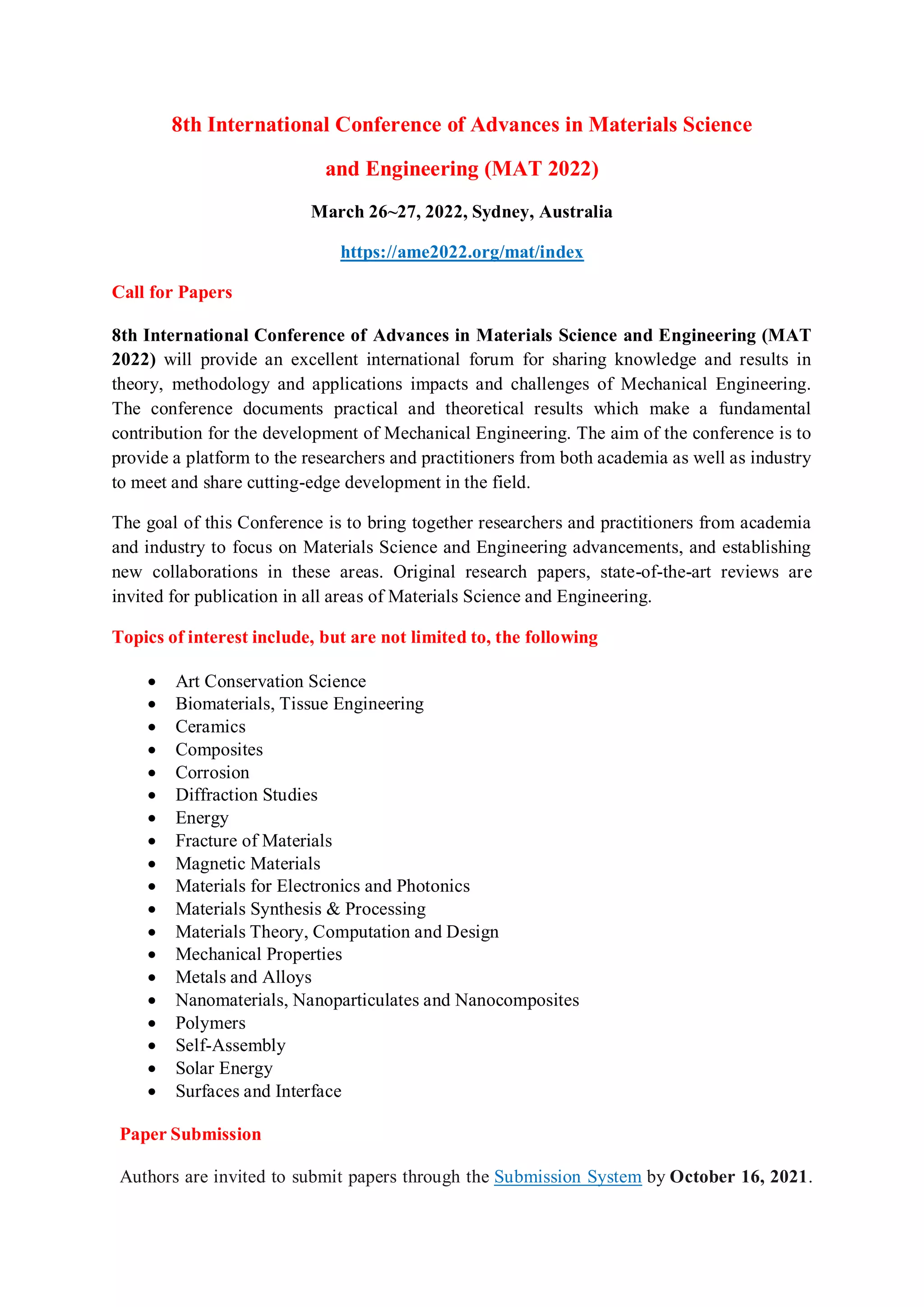 5th International Conference on Trends in Mechanical Engineering (MECE 2021) | PDF