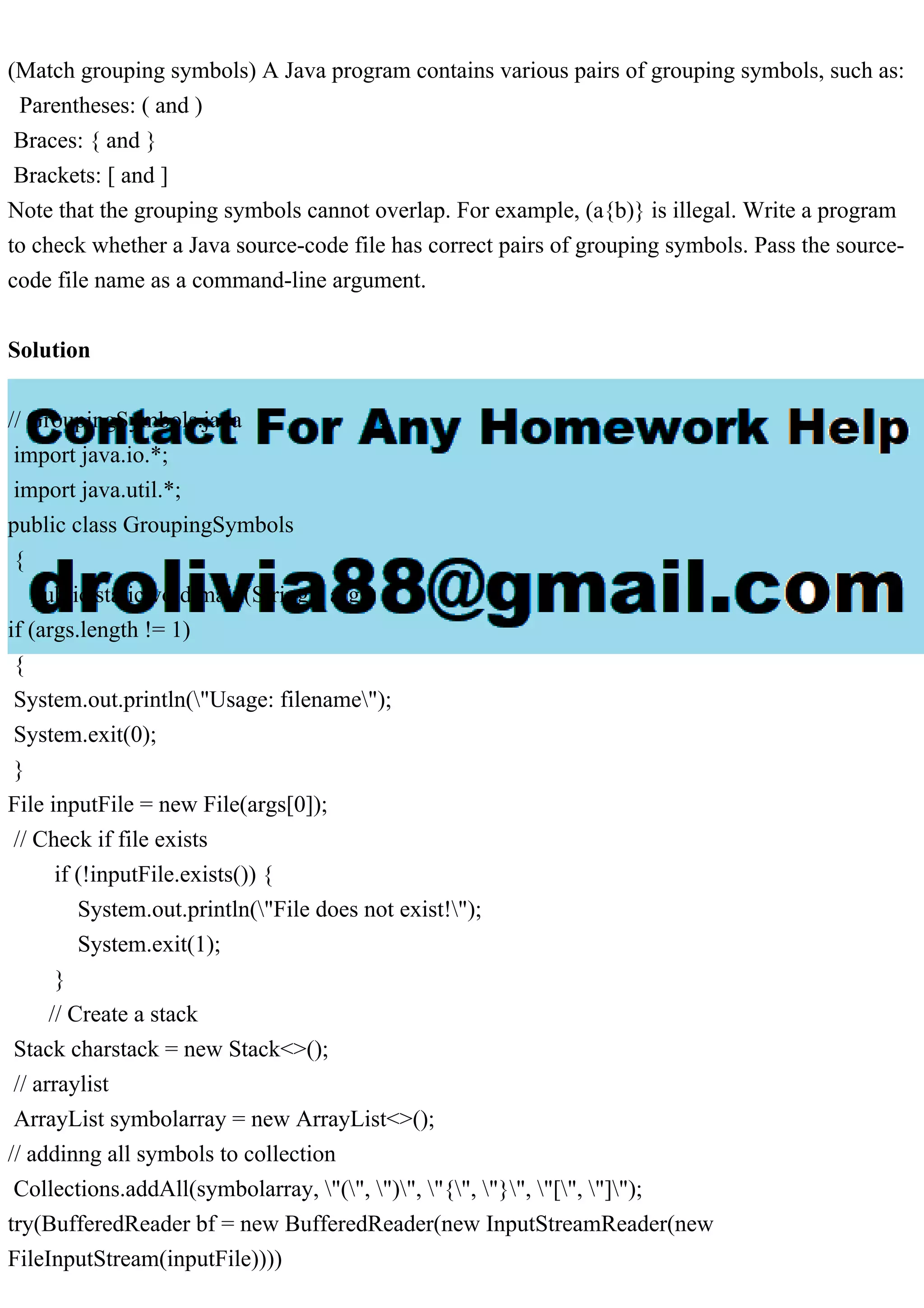 (Match grouping symbols) A Java program contains various pairs of gr.pdf