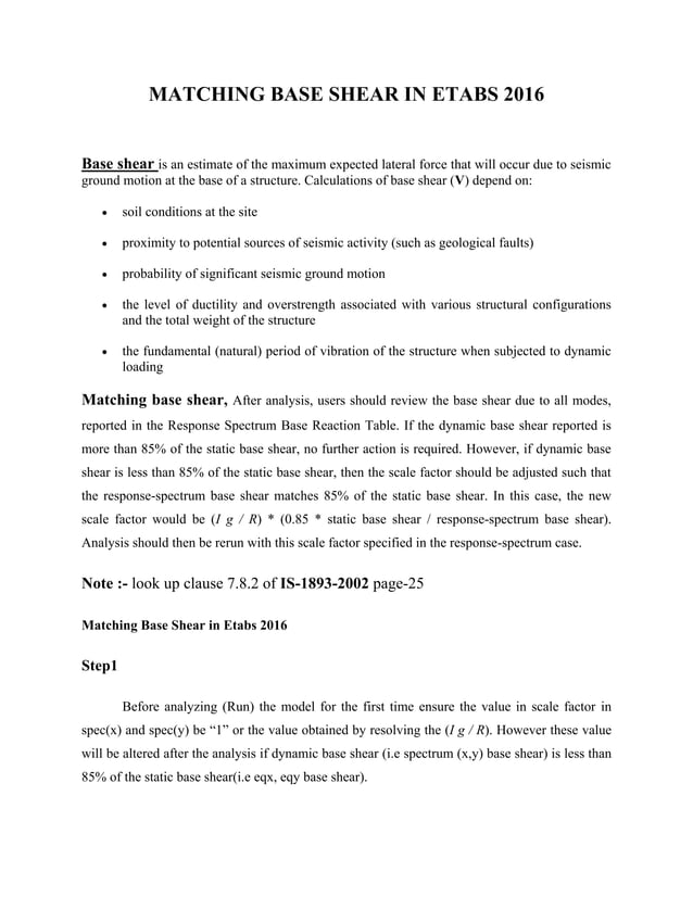 Matching base shear in Etabs 2016 | PDF | Geology | Science