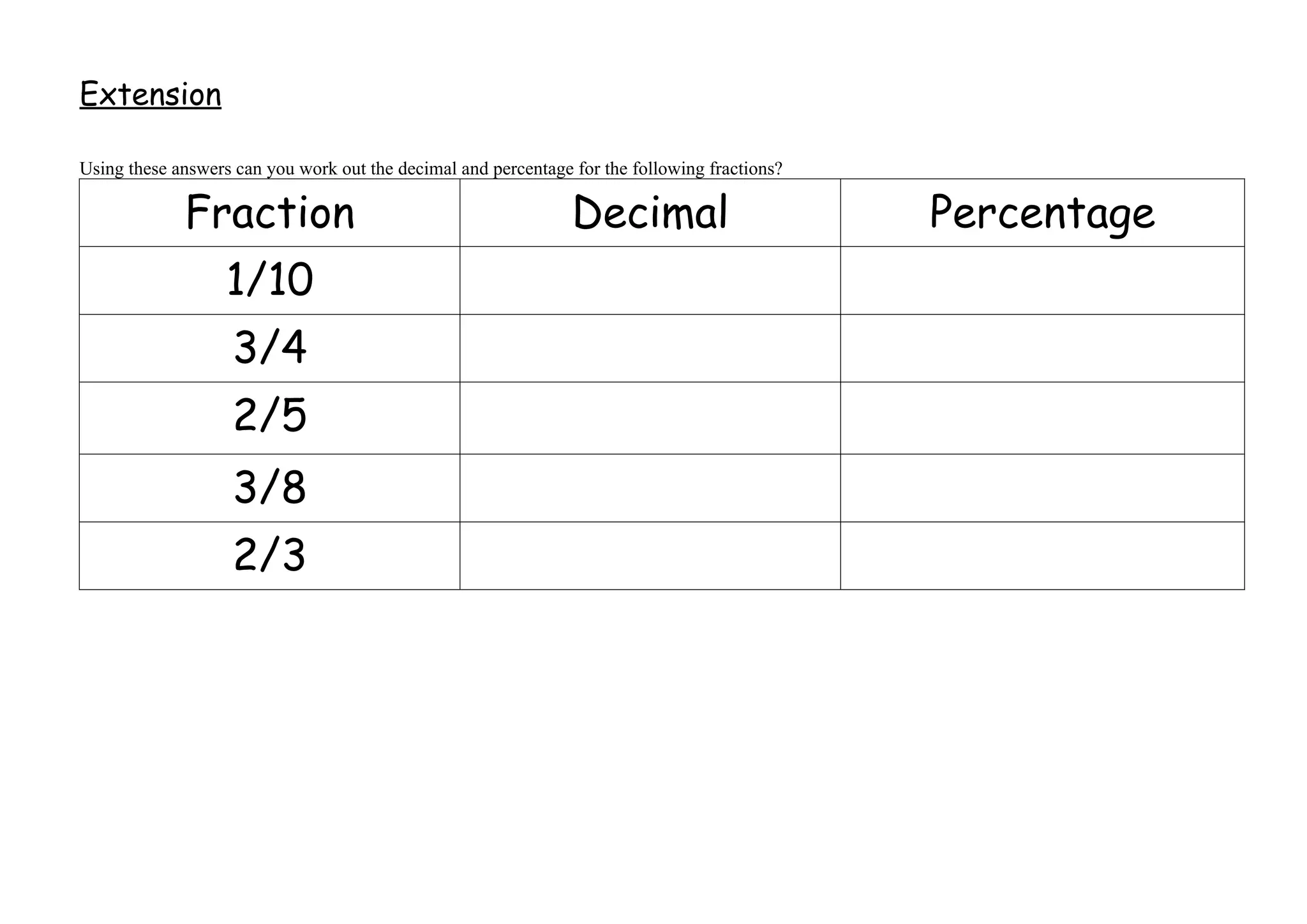 MATCH FRACTIONS DECIMALS AND PERCENTAGES | DOC