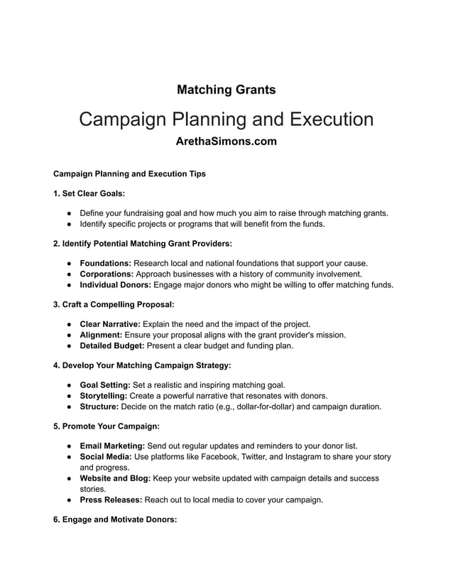 Matching Grants Campaign Planning and Execution | PDF