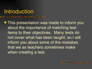 Matching items to objectives | PPT