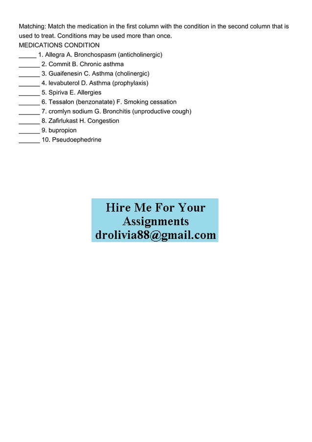 Matching Match the medication in the first column with the .pdf