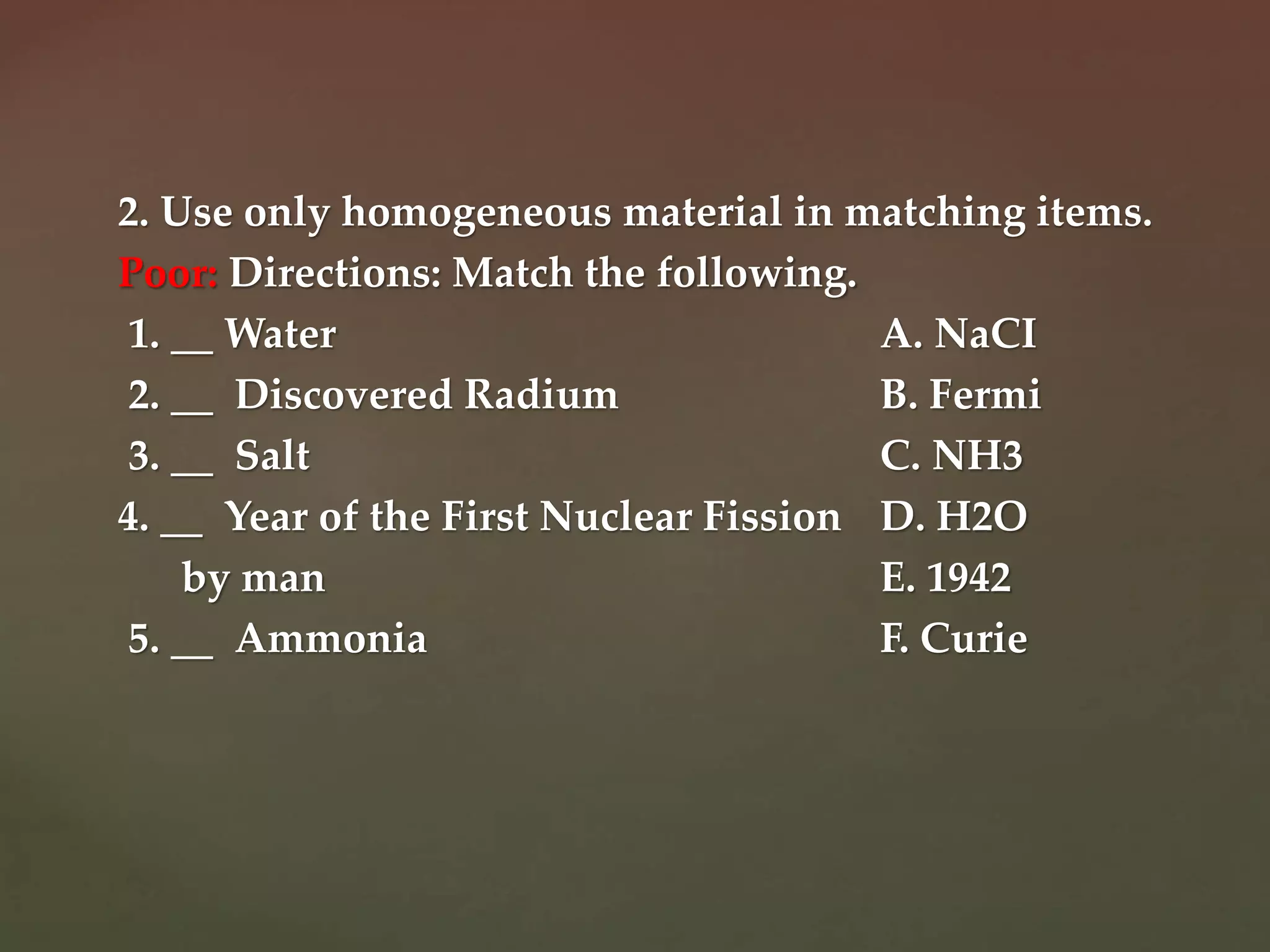 Matching test items | PPTX